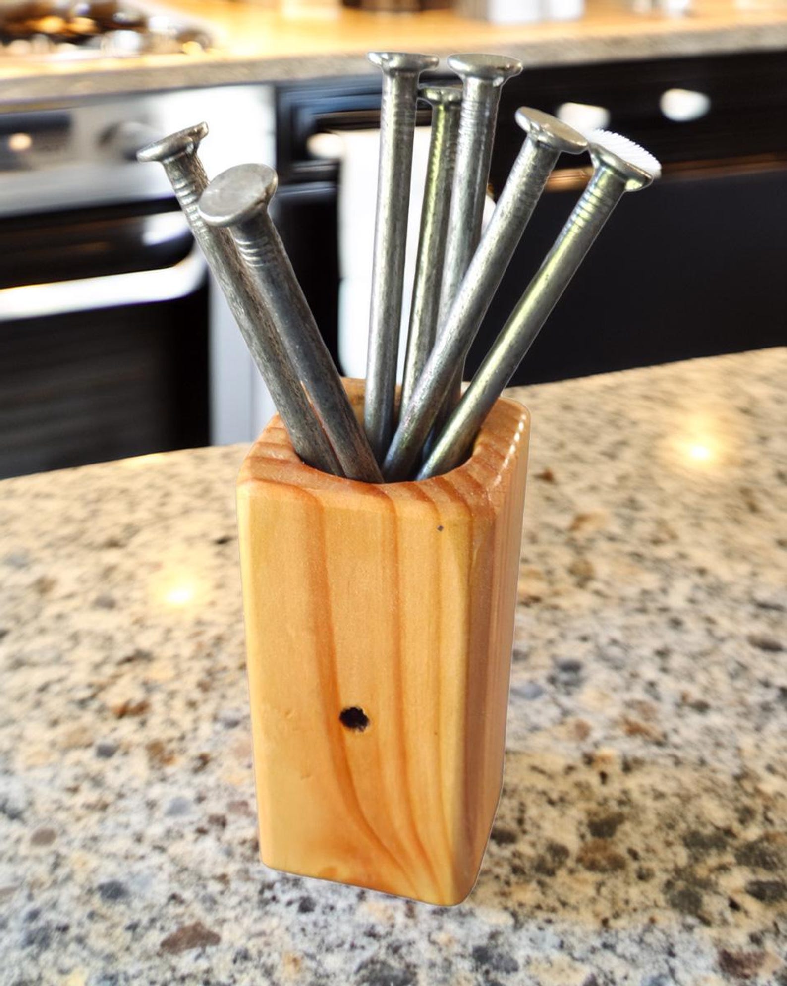 Handmade 7 Nail Balancing Act Puzzle – Natural Stain, Wood Holder, Fun ...