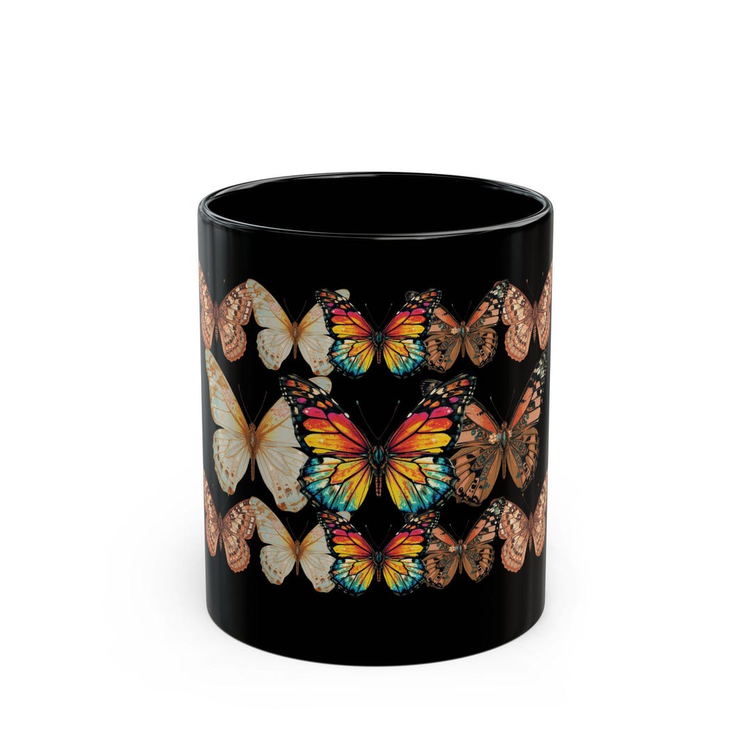 Rainbow Monarch Butterfly Mug | Black Ceramic Coffee Cup - Etsy
