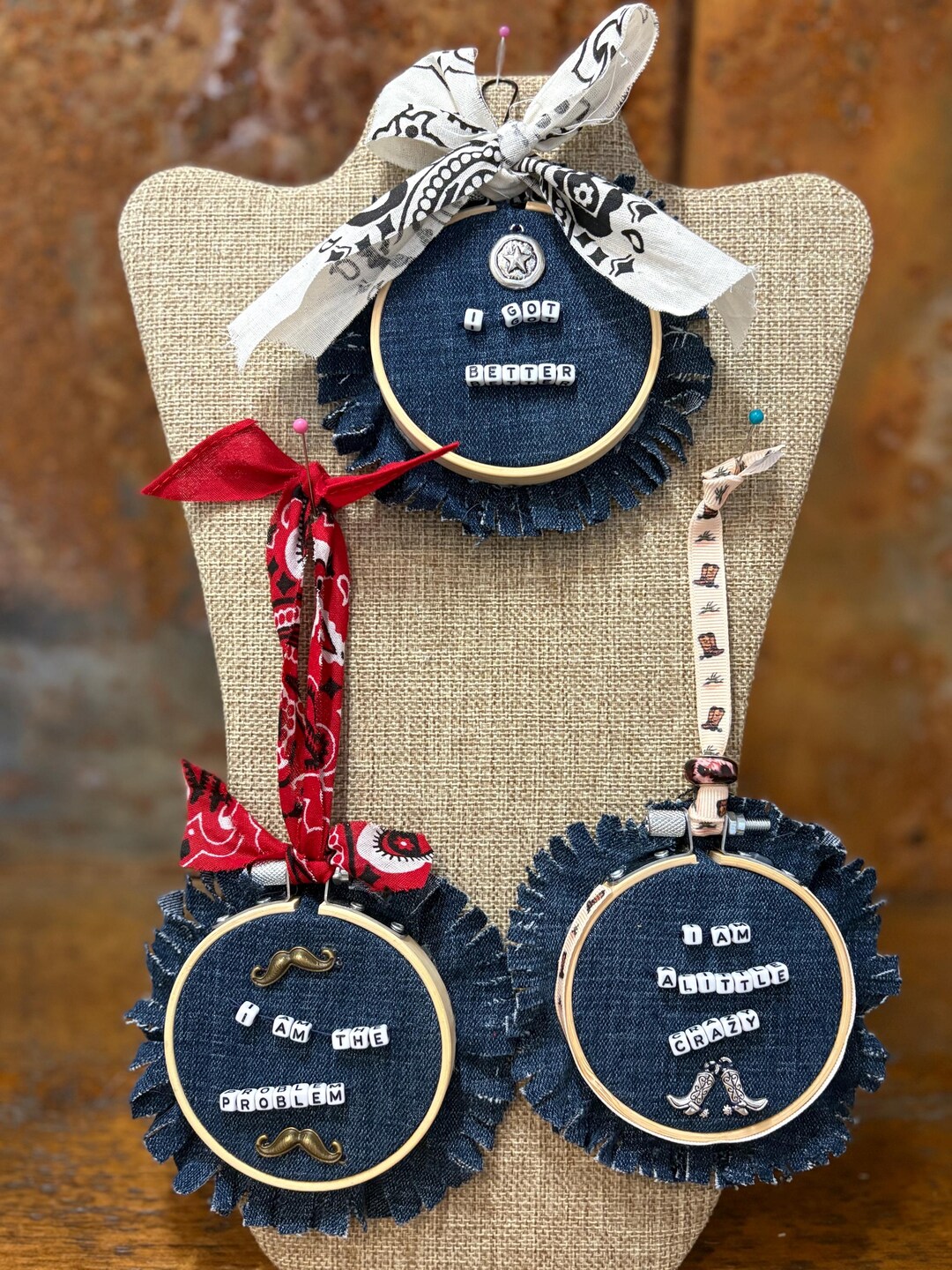 Morgan Wallen Themed Mini Denim Embroidery Ring Wreath Ornament - Etsy