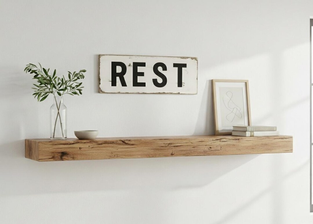 Rustic REST Wooden Sign (12") • Farmhouse Shelf Decor • Mantel Accent • Entryway Sign • Handmade ...