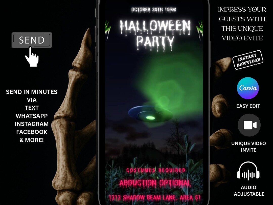 Unique Alien Abduction Halloween Video Invitation: Editable Canva ...