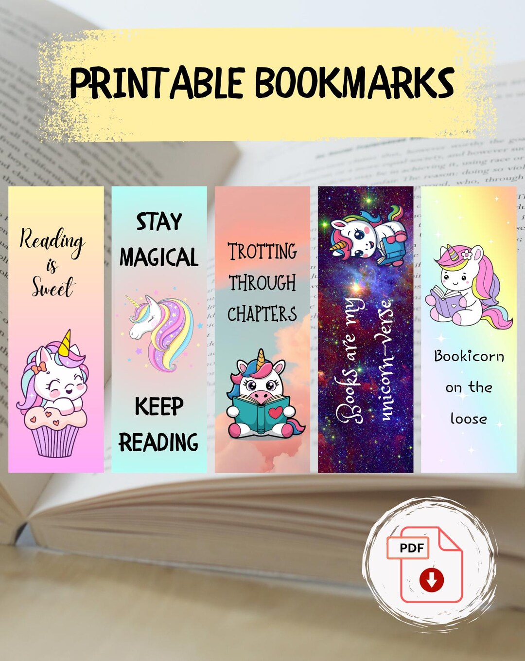 Pastel Unicorn Bookmarks: Printable Rainbow Gift (digital File ...
