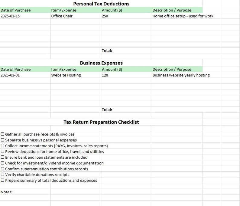 Tax Deductions Tracker | Excel Spreadsheet for Personal & Business ...