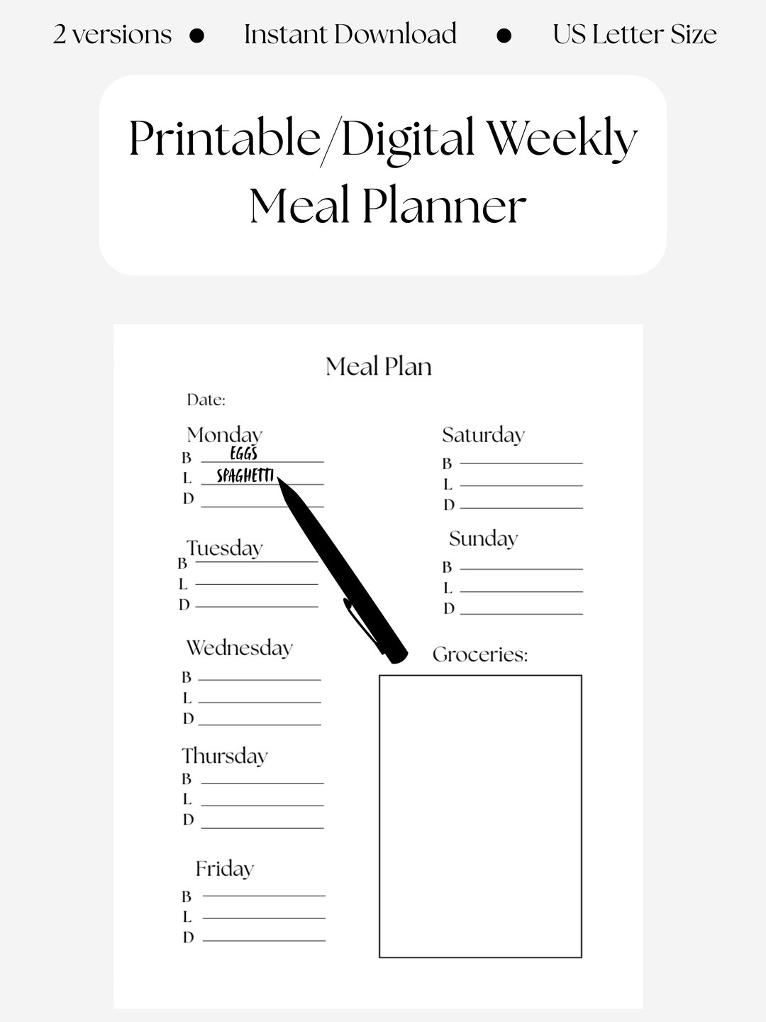 Printable Meal Planner | Weekly Food Planner | Digital Meal Planning ...