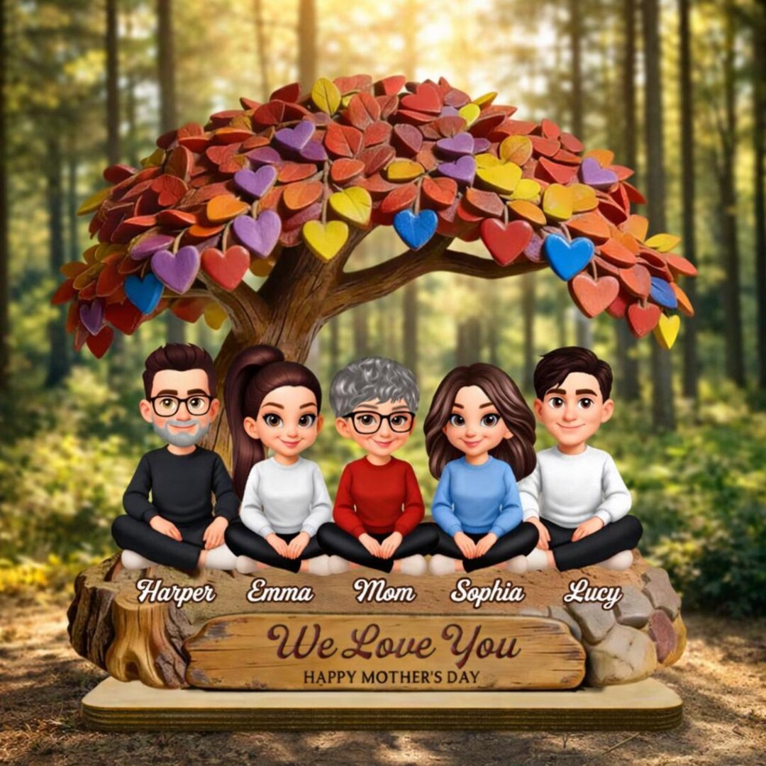 Personalized Mother & Children Wooden Standee, Vintage Colorful Tree ...