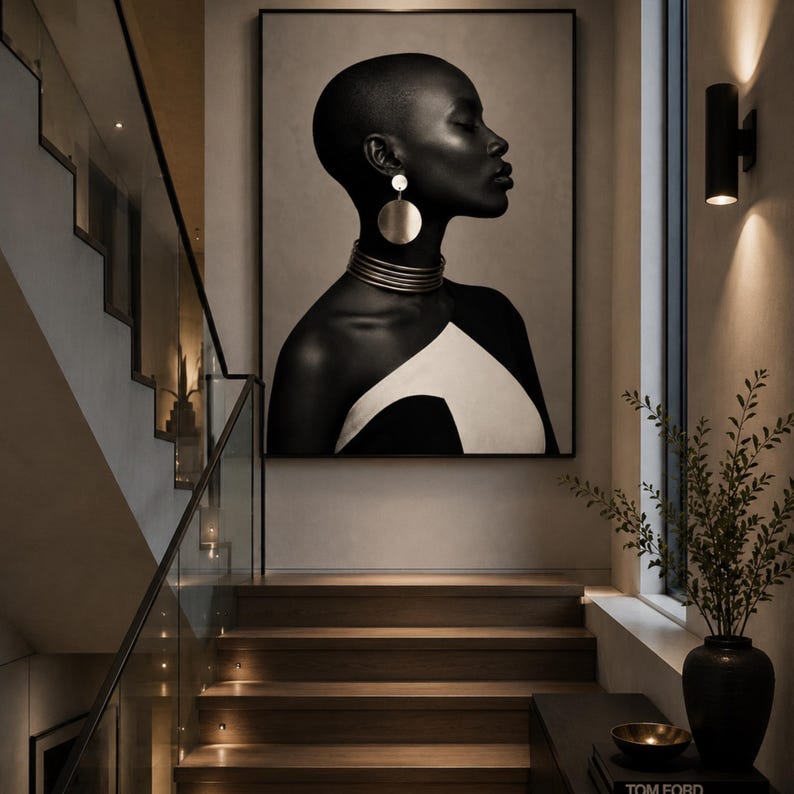 Black Woman Wall Art African Portrait Afrocentric Boho Decor Minimalist ...