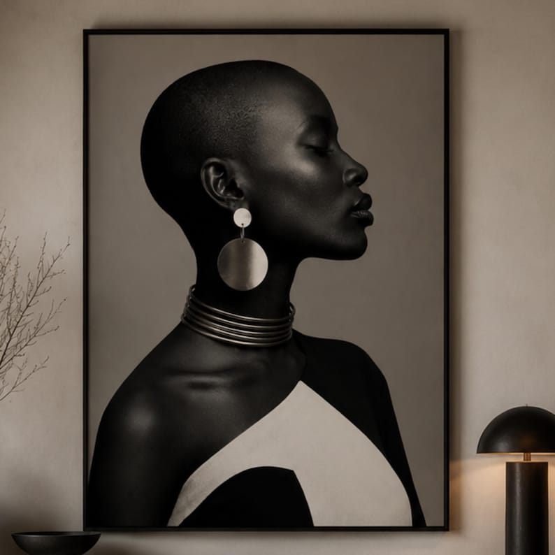 Black Woman Wall Art African Portrait Afrocentric Boho Decor Minimalist ...