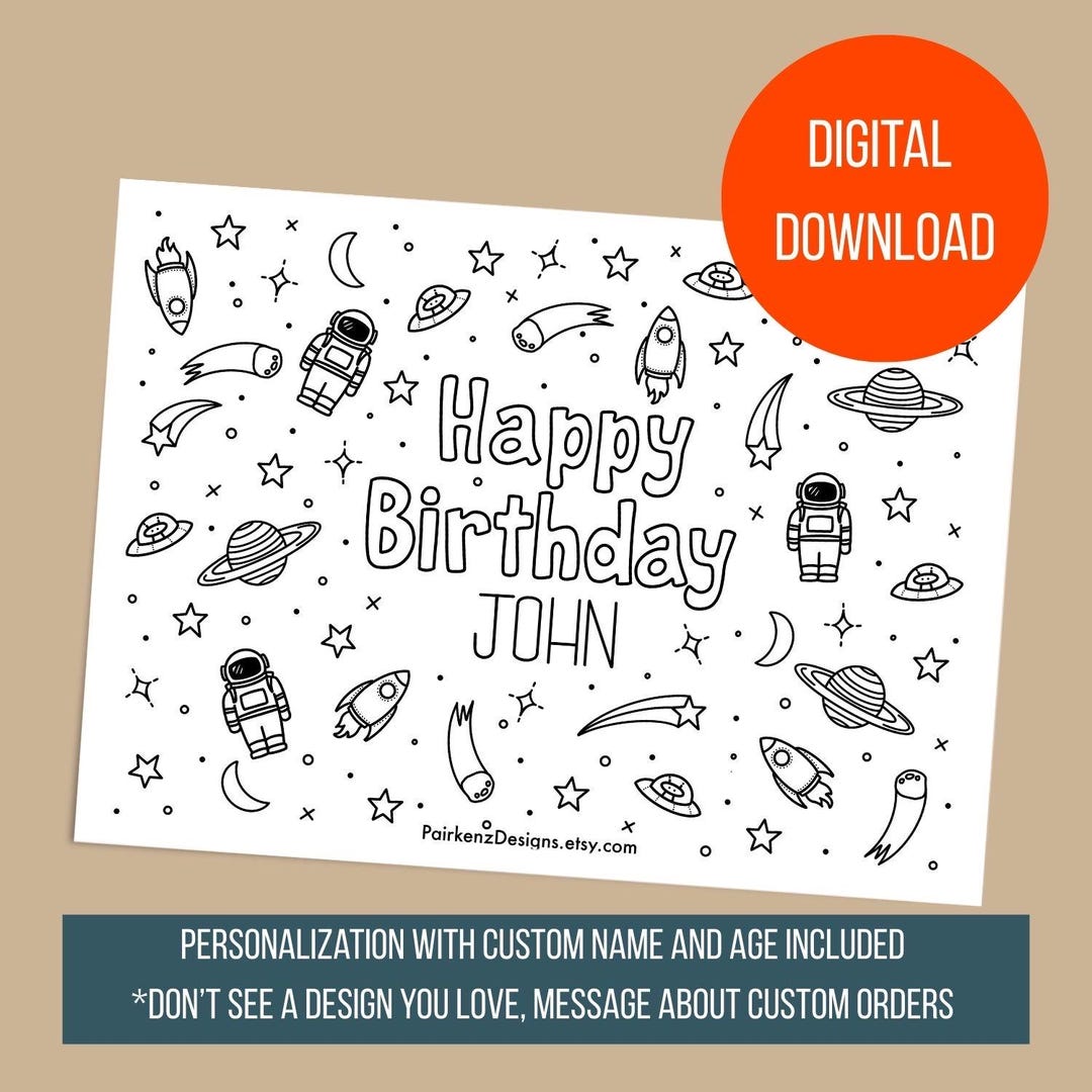 Personalized Space Birthday Coloring Placemat: Astronauts Theme ...