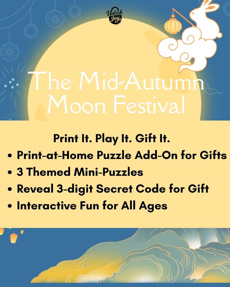 Mid-autumn Moon Festival Printable Puzzle Gift Kit | Mooncake Game Turn ...