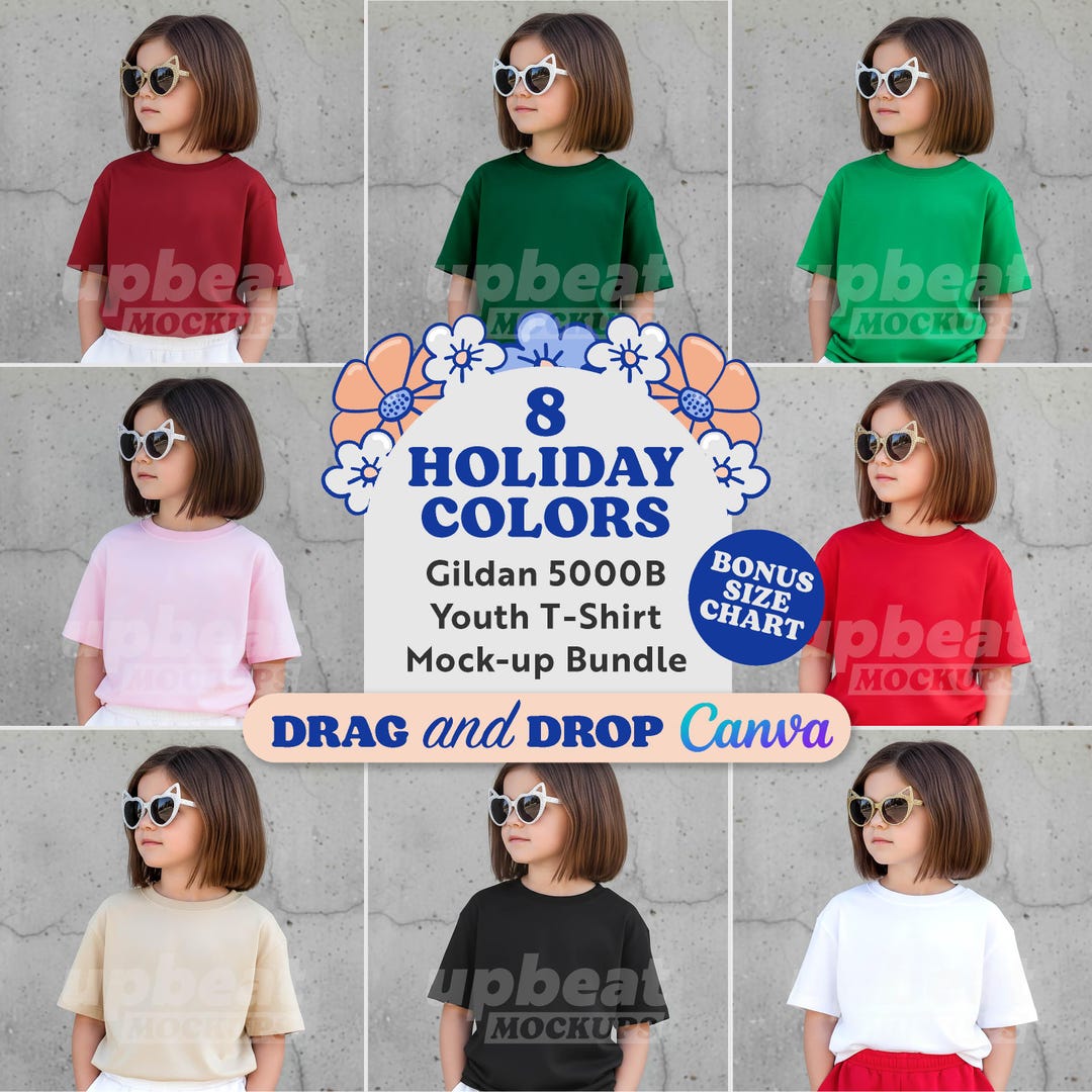 Gildan 5000B Bundle Christmas Holiday Colors + Size Chart, Youth T ...