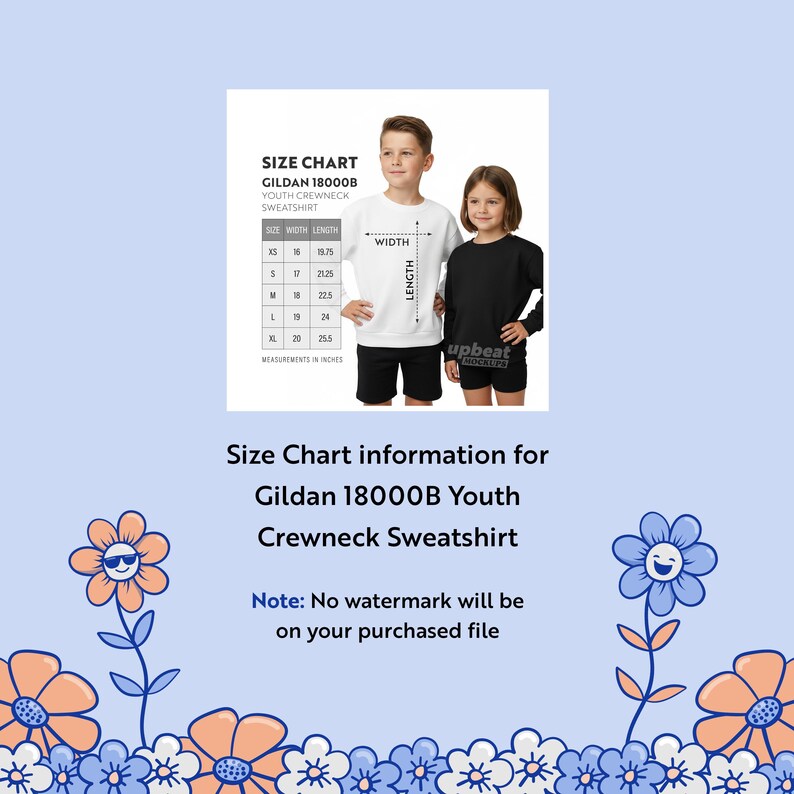 Gildan 18000B Youth Size Chart: Kids Unisex Crewneck Sweatshirt Sizing ...