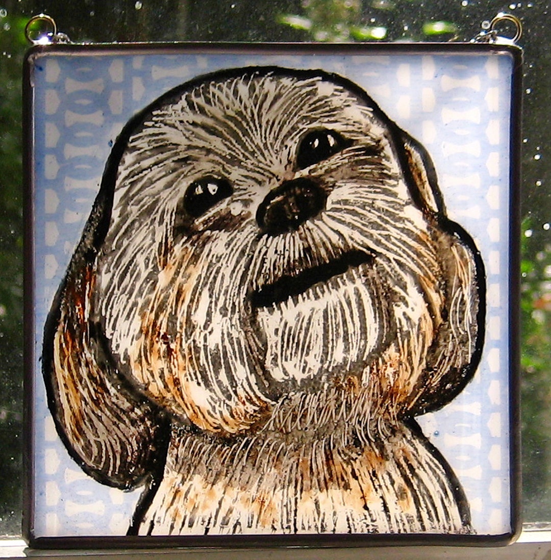 White and Tan Shih Tzu Windshop Stained Glass Dog Suncatcher 4"x4 ...