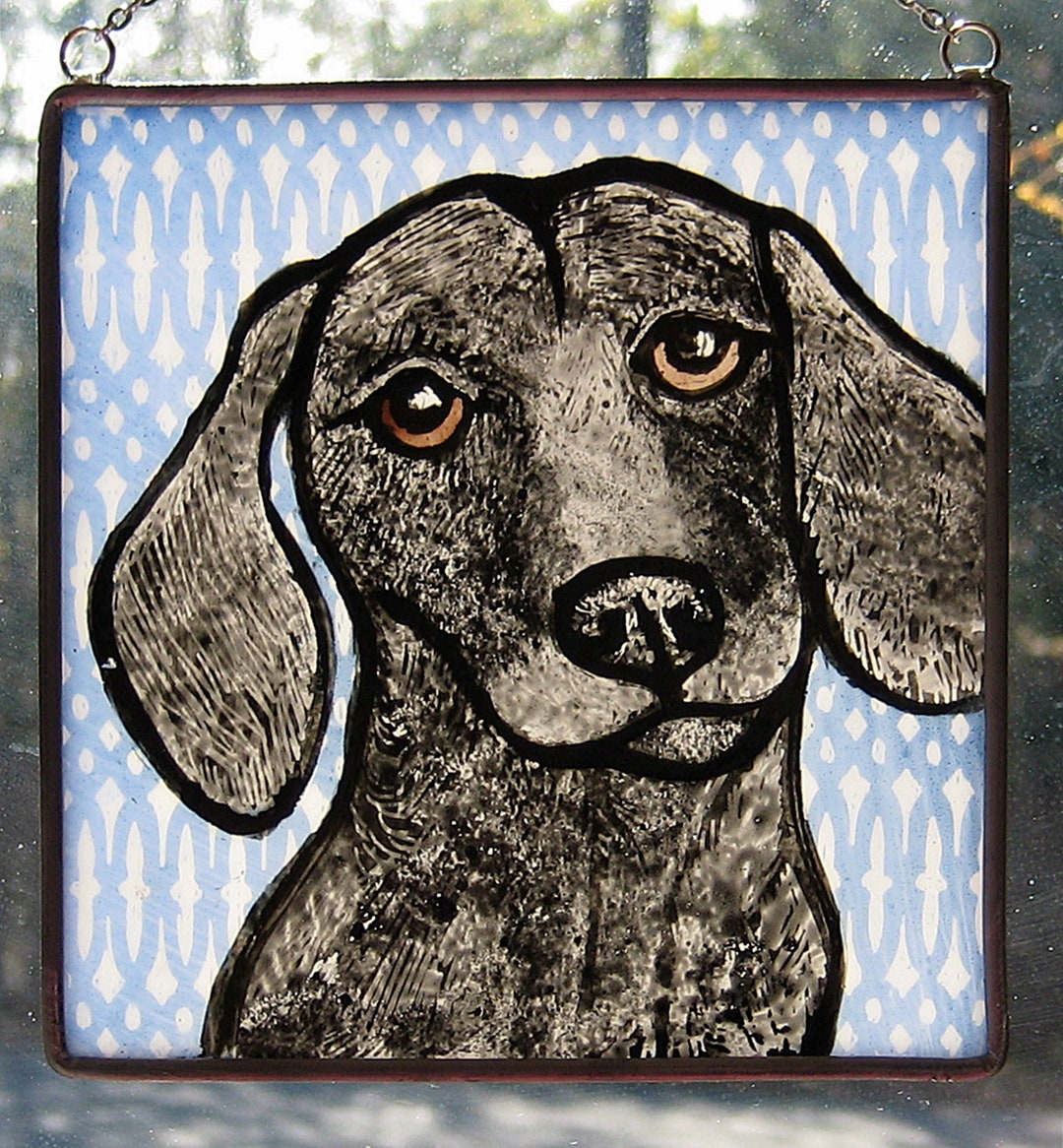 Black Dachshund Windshop Stained Glass Dog Suncatcher - Etsy