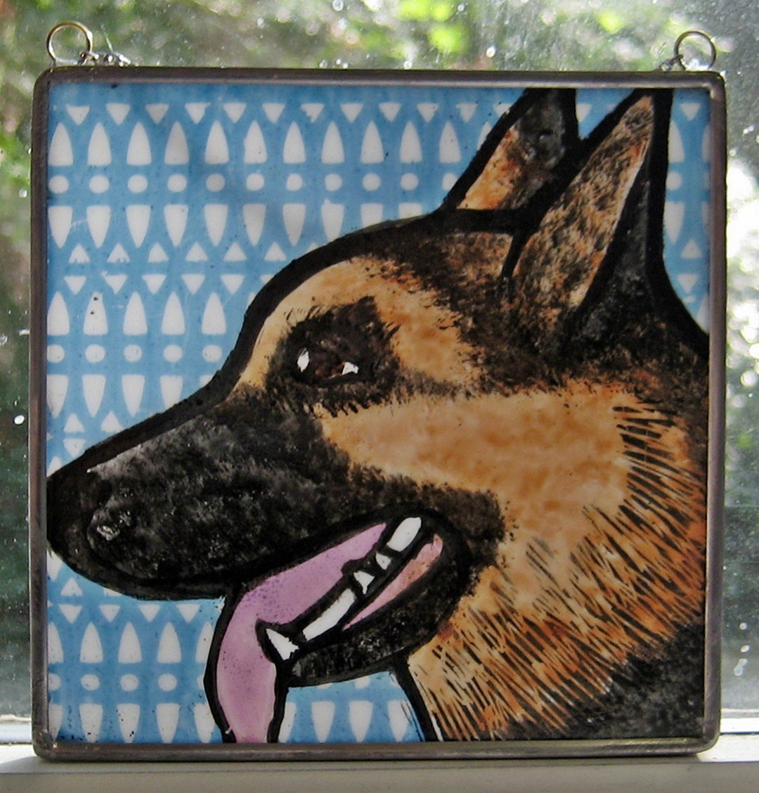 German Shepherd Windshop Stained Glass Dog Suncatcher - Etsy