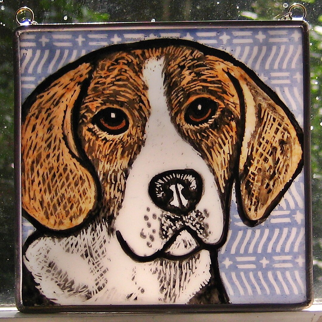 Beagle Windshop Stained Glass Dog Suncatcher 4"x4" # 309 - Etsy