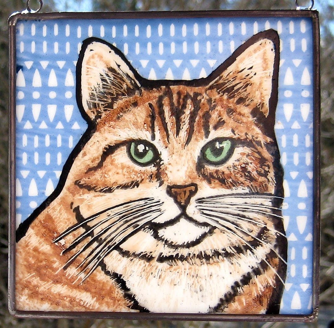 Orange Tom Cat Windshop Stained Glass Suncatcher 4"x4" #159 - Etsy