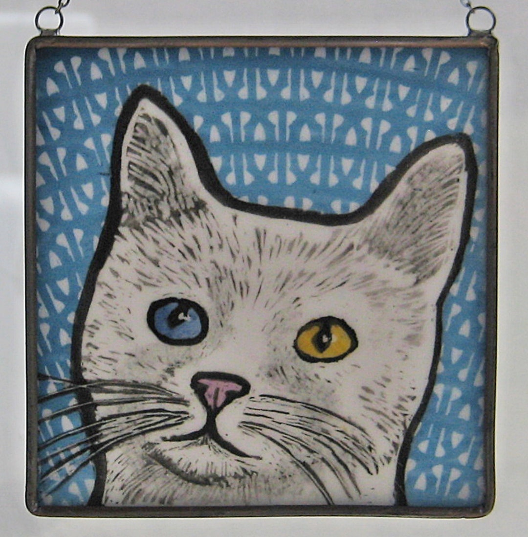 Odd Eyed White Cat Windshop Stained Glass Suncatcher 4x 4 139 - Etsy