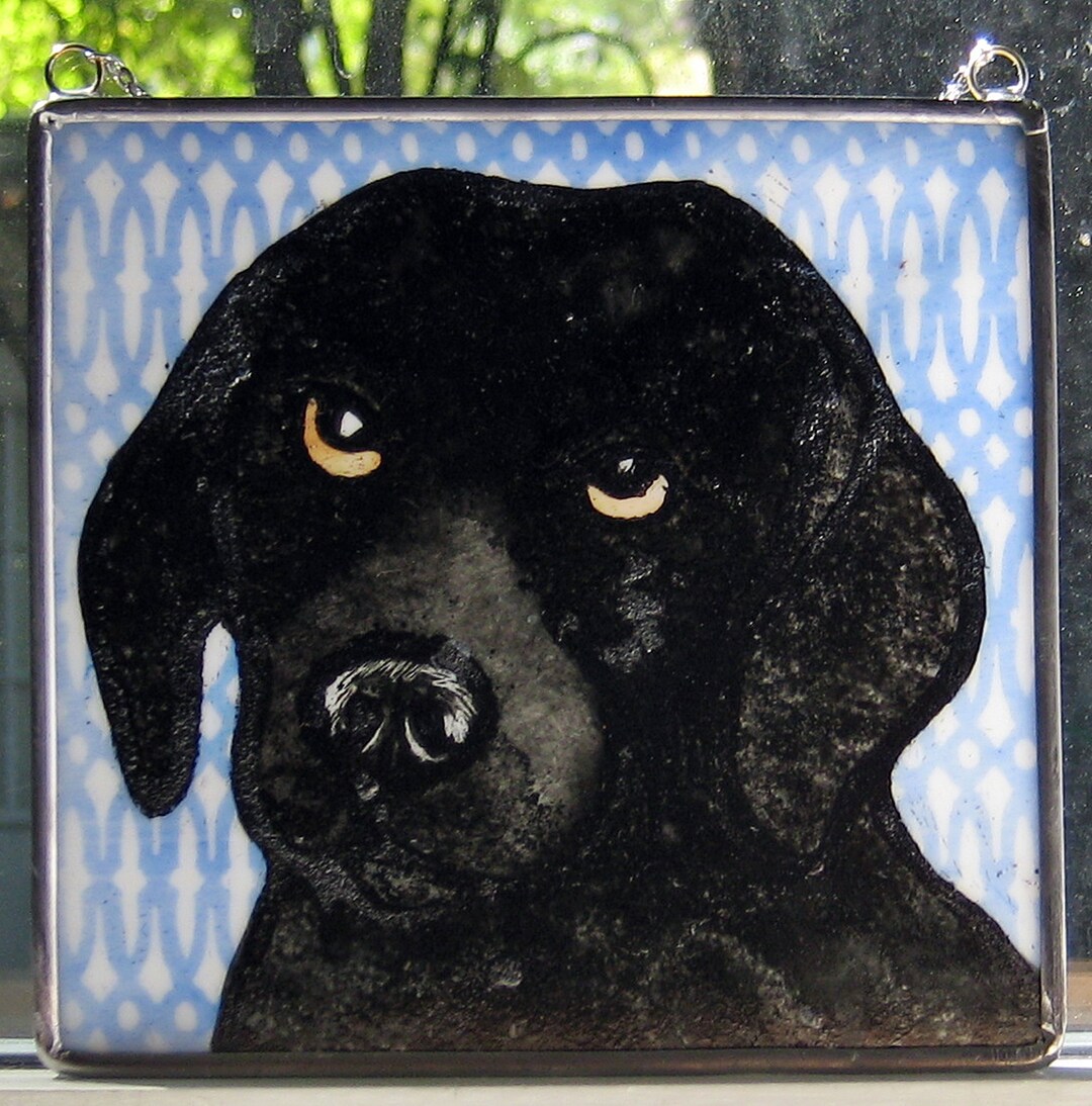 Black Lab Dog Windshop Stained Glass Kiln Fired Suncatcher 78a - Etsy