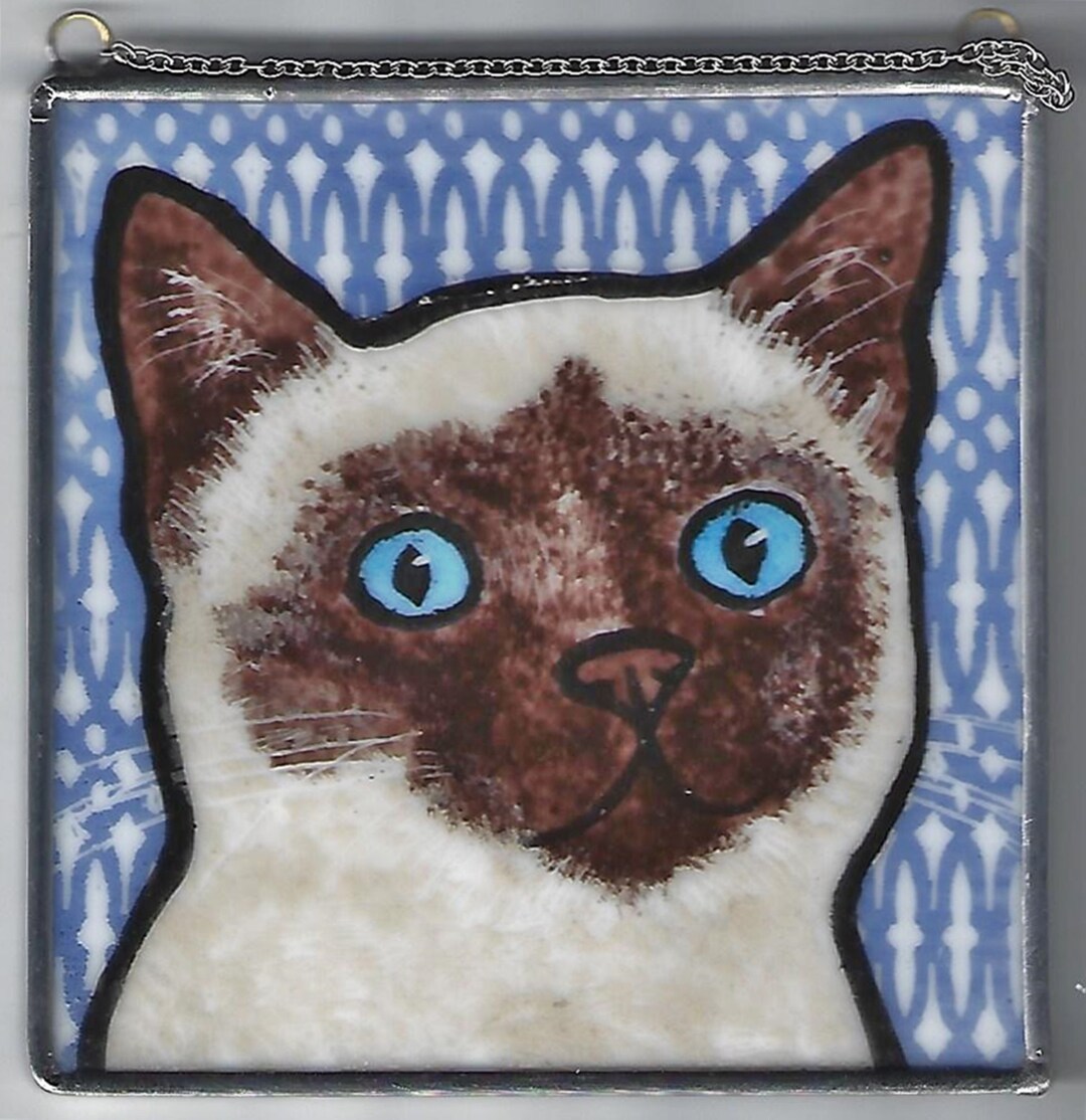 Siamese Windshop Stained Glass Cat Suncatcher 4"x4" #155 - Etsy