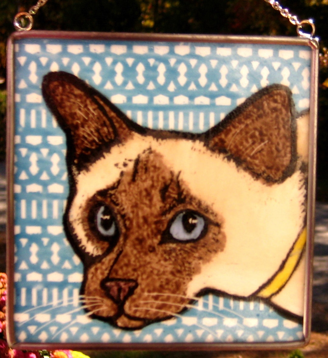 Siamese Windshop Stained Glass Cat Suncatcher 4"x4" #85 - Etsy