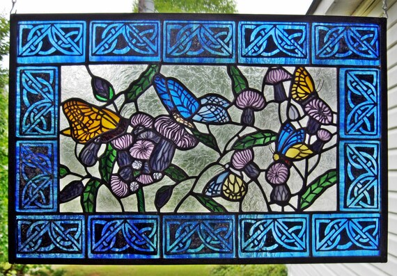 Scottish Thistles With Celtic Border Windshop Original Stained - Etsy