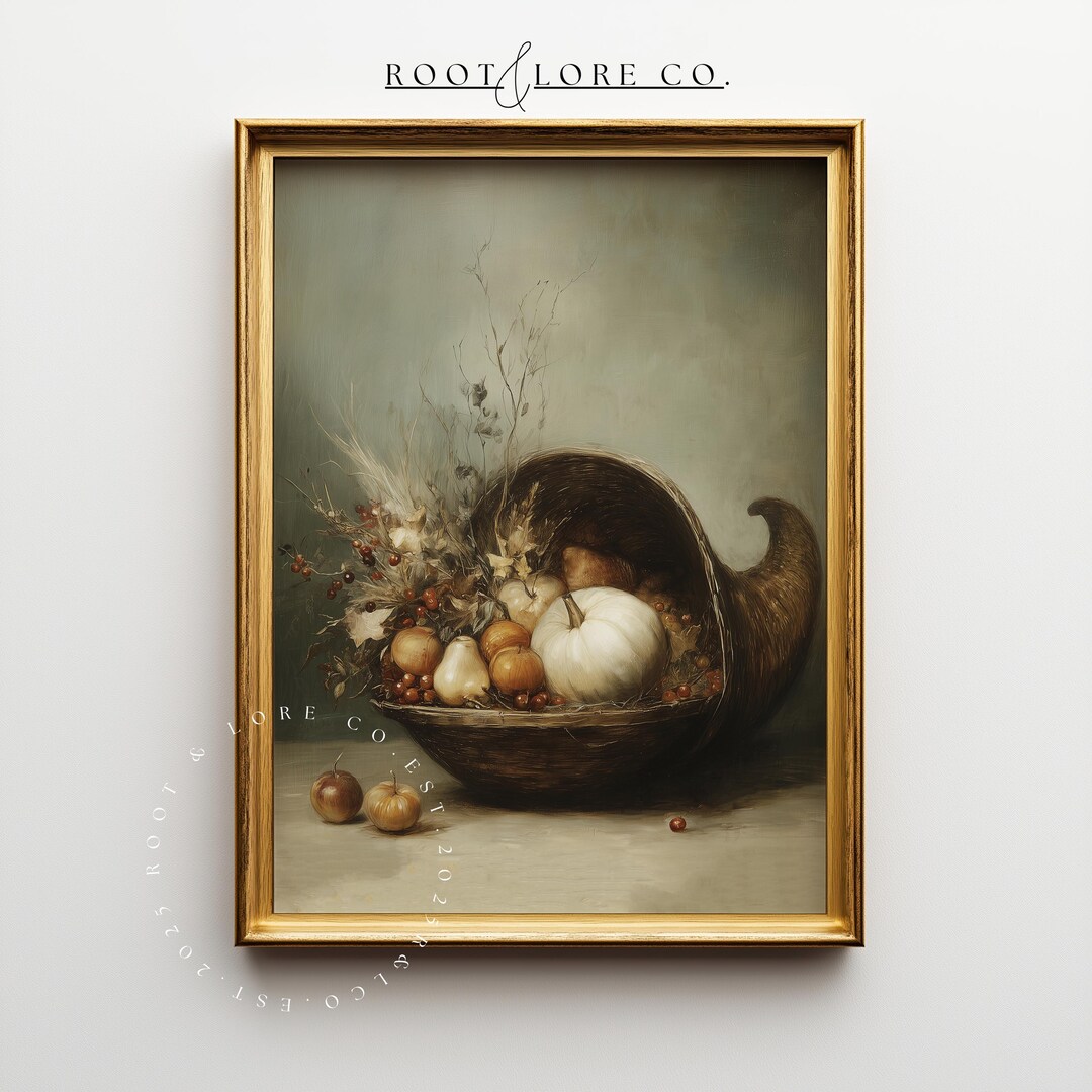 Harvest Cornucopia Still Life | Vintage Thanksgiving Wall Art | Fall ...