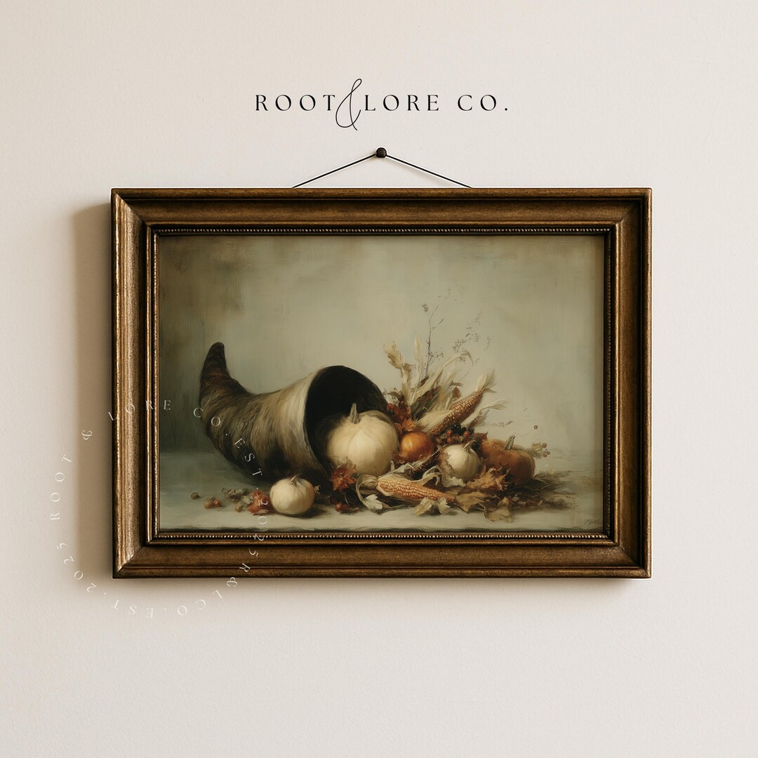 Thanksgiving Cornucopia Still Life Print | Vintage Autumn Harvest Wall ...