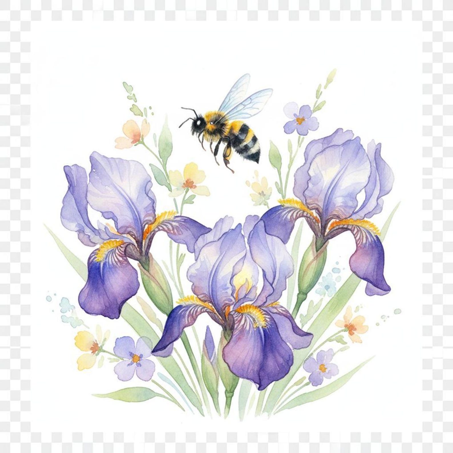 Florar Bees Watercolor Clipart Bundle – 11 JPG, Floral Bee Art With ...