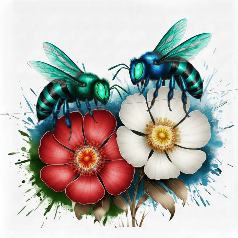 Bee Clipart Bundle, Purple Flower Watercolor, 20 PNG, 300 DPI ...