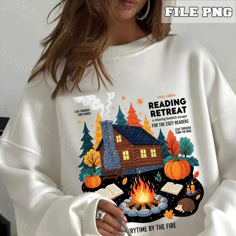 Cozy Cabin Reading Retreat PNG, Fall Book Lover Design, Autumn Bookish ...