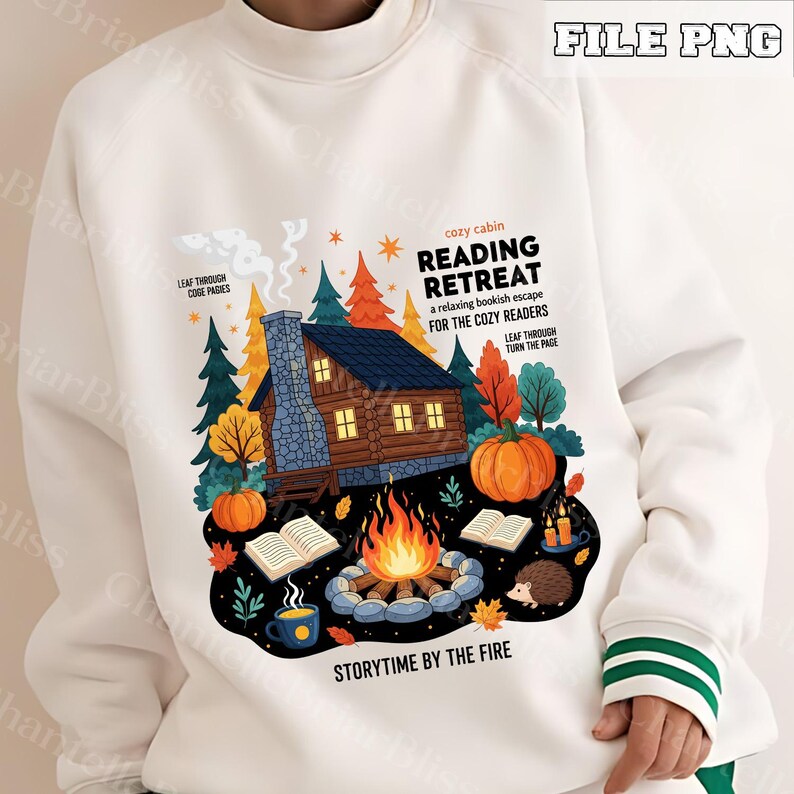 Cozy Cabin Reading Retreat PNG, Fall Book Lover Design, Autumn Bookish ...