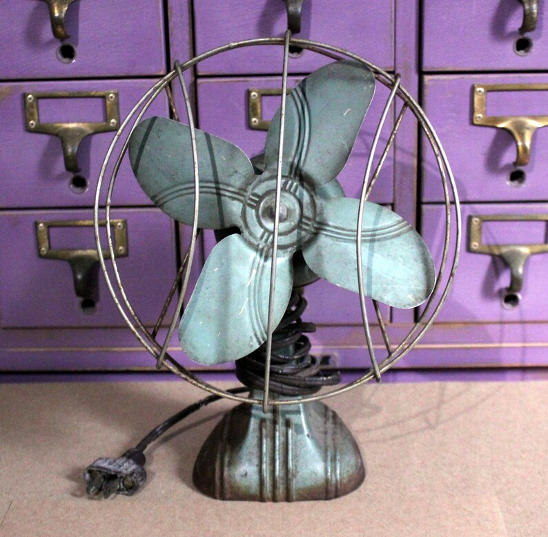 Art Deco Green Metal Fan Desktop Vintage Metal Fan - Etsy