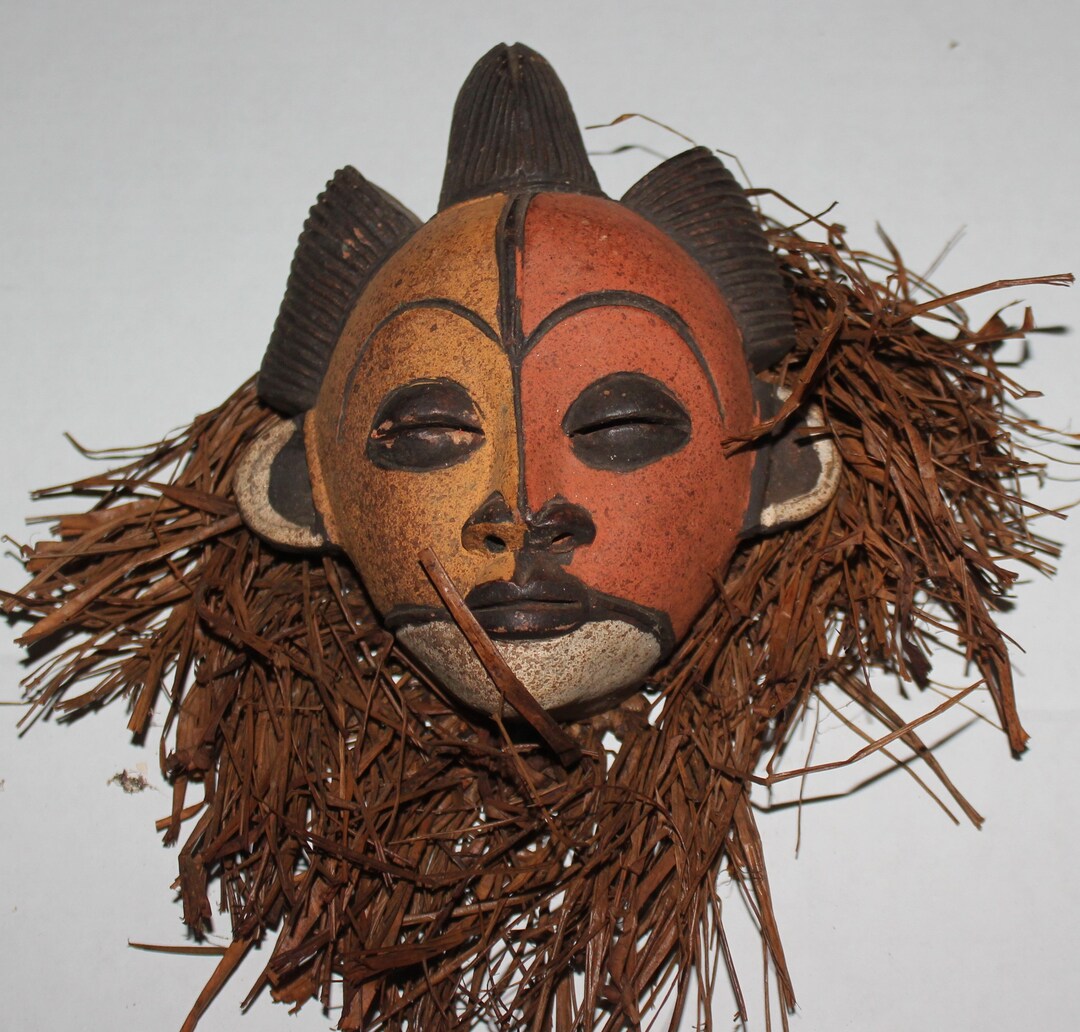 Vintage African Passport Dan Mask Raffia Hair Wood Carved - Etsy