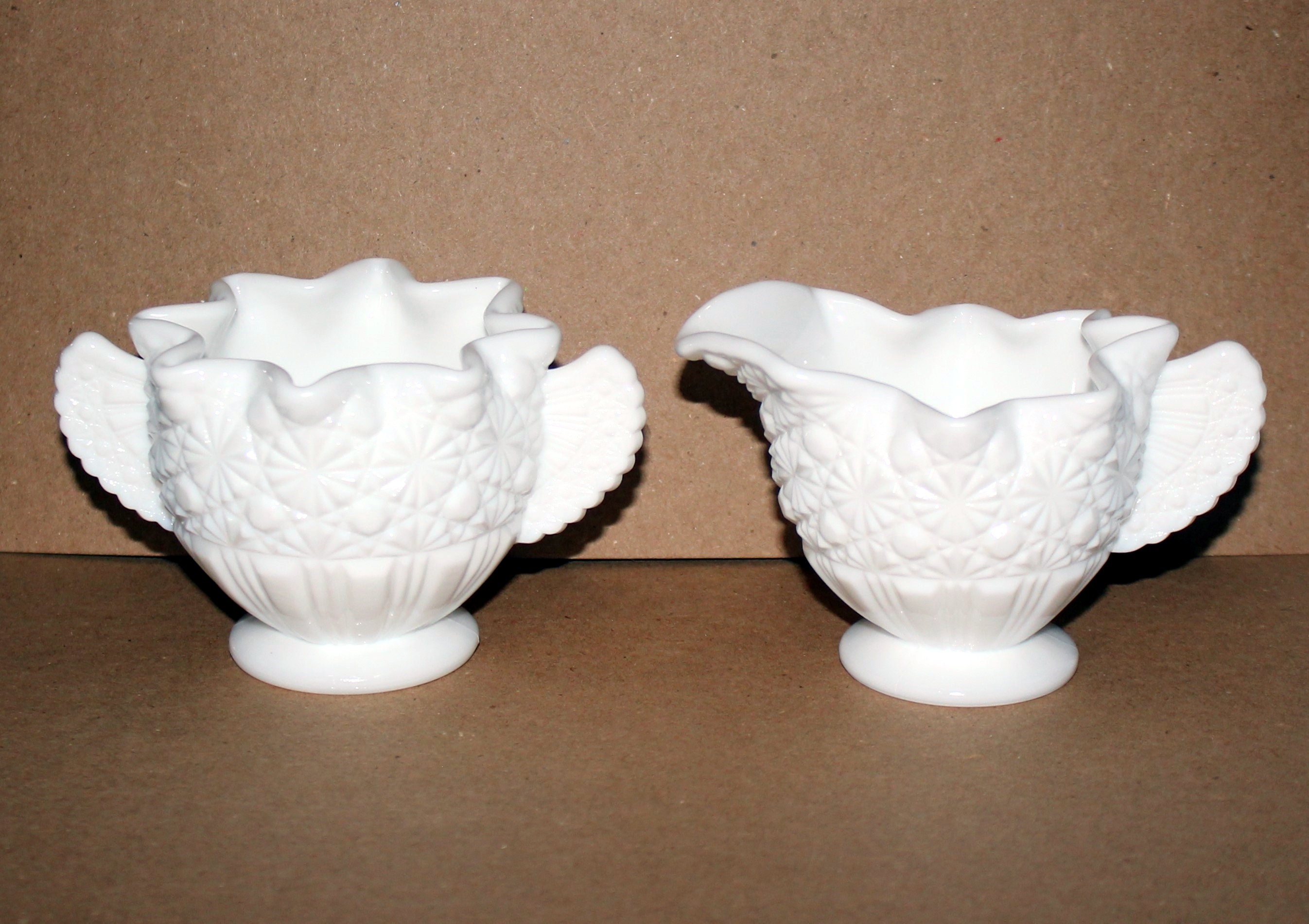 Vintage Milk Glass Daisy and Button Pattern Creamer and Sugar Bowl ...