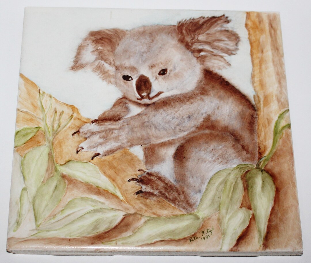Vintage Folk Art Koala Bear Tile - Etsy