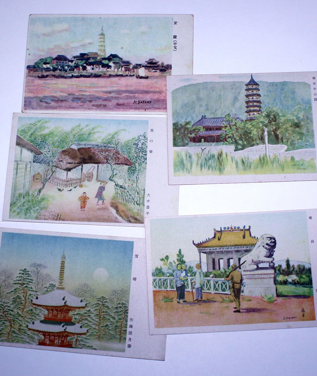 Vintage Asian Souvenir Postcards, Handpainted Souvenir Postcards - Etsy