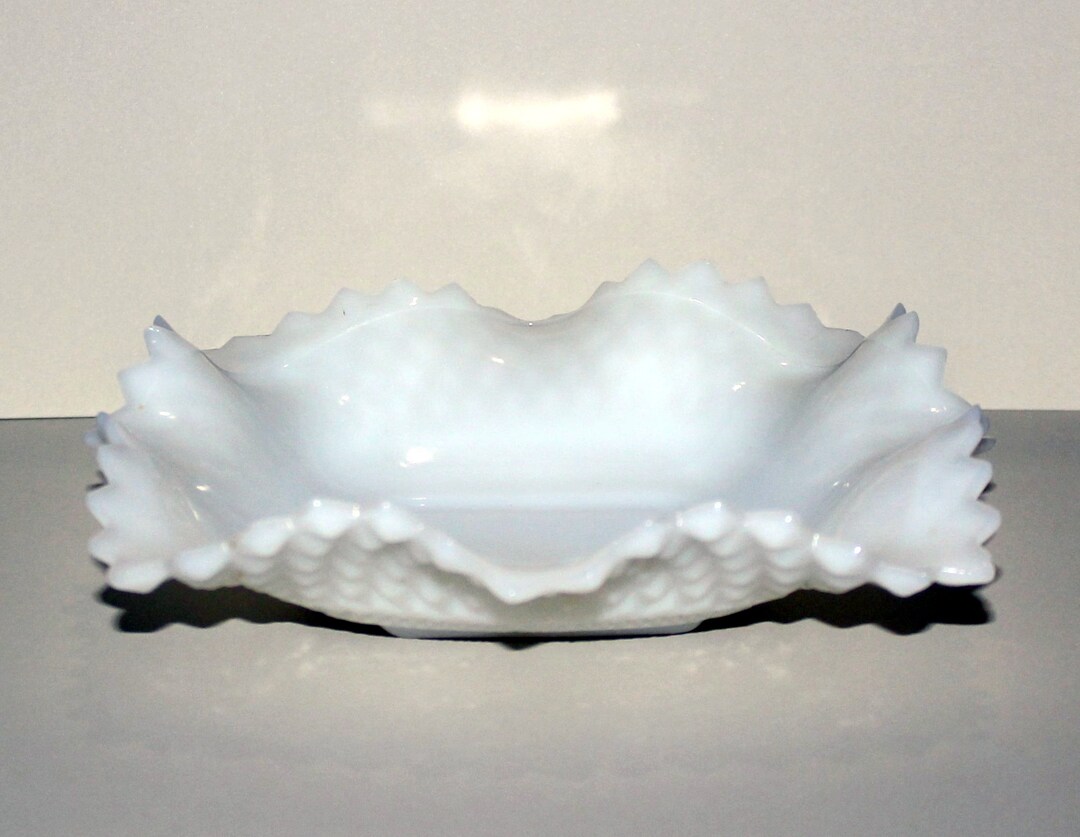 Vintage Milk Glass Diamond Pattern Square Dish Trinket Dish Candy Dish ...