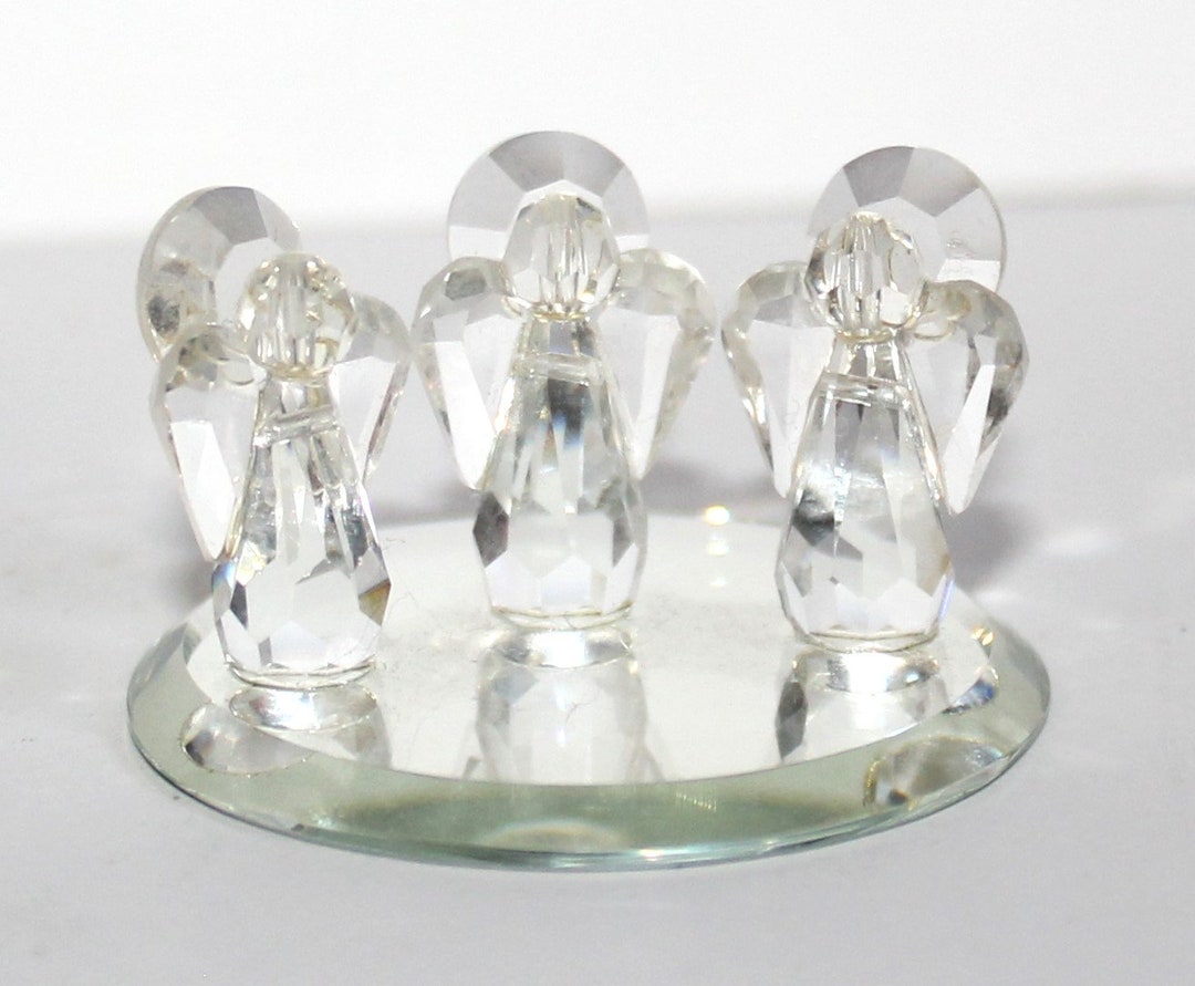 Vintage Crystal Angels on a Mirror - Etsy