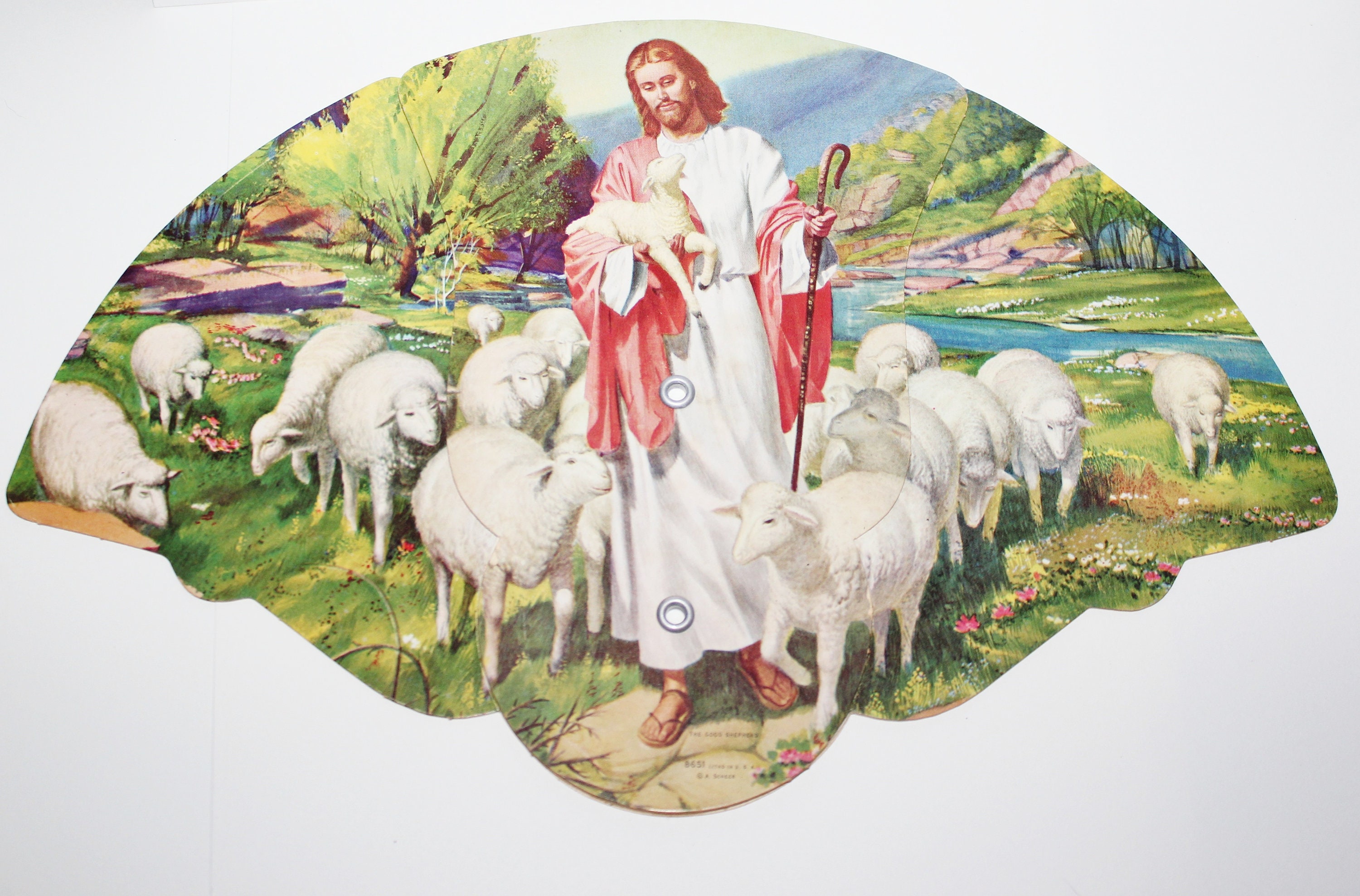 Vintage Funeral Fan, 50s Jesus With Lambs Fan, Koening Funeral Home La ...