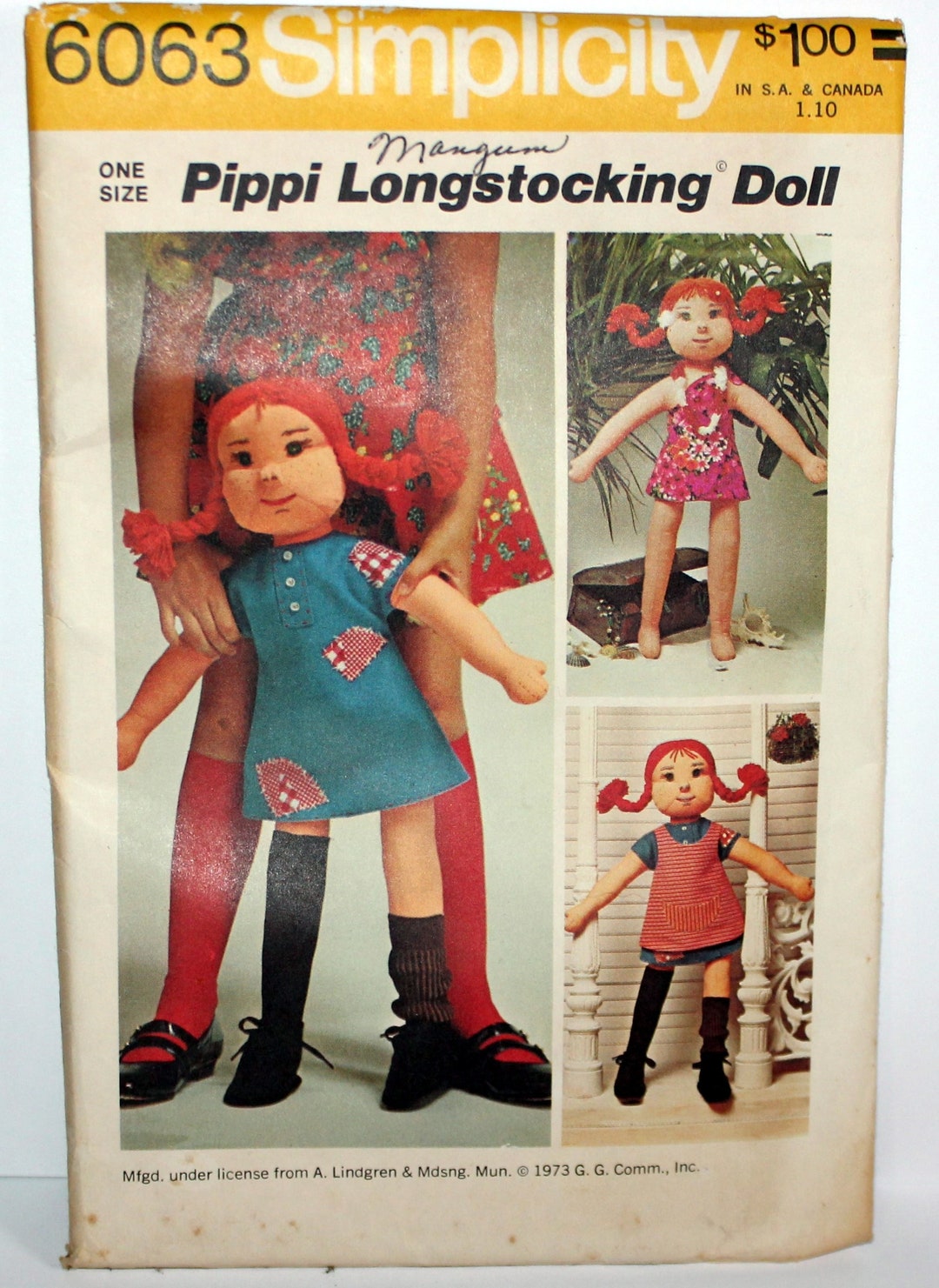 Vintage Pippi Longstocking Doll Pattern Simplicity 6063, Sewing Pattern ...