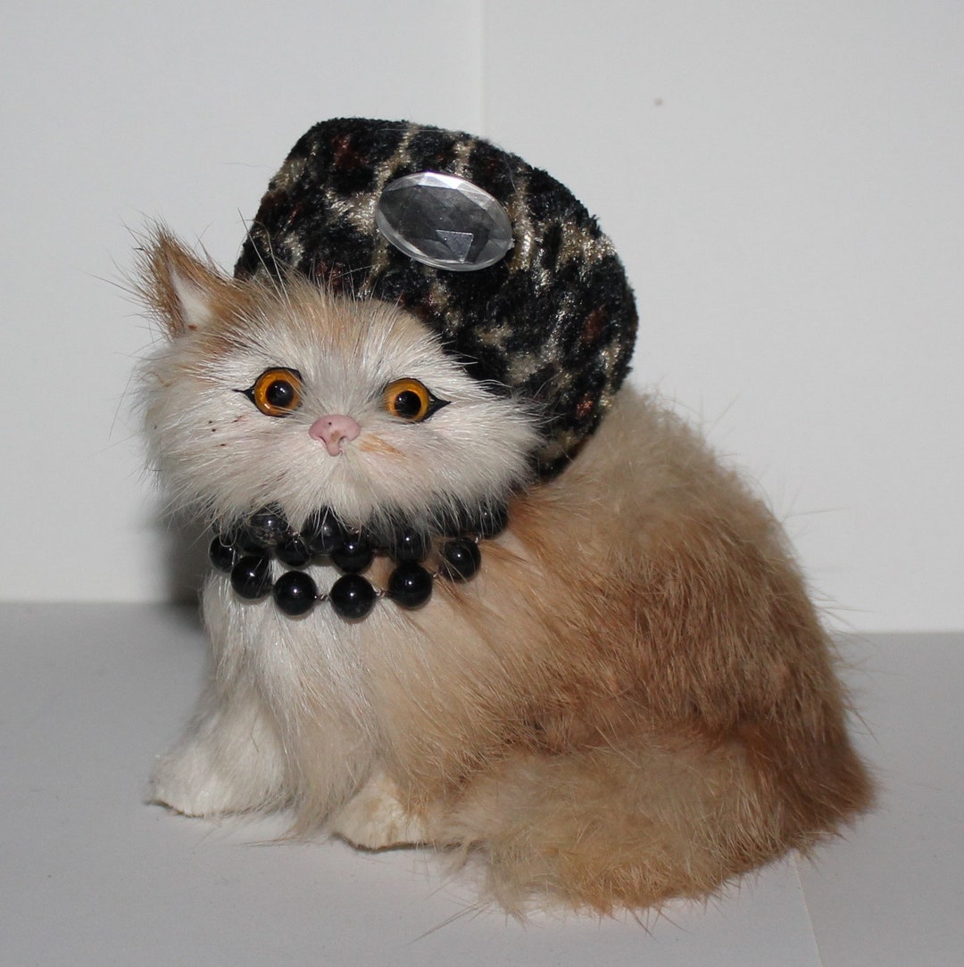 Vintage Bougie Fancy Tabby/orange Cat in Hat Made With Rabbit Fur in ...