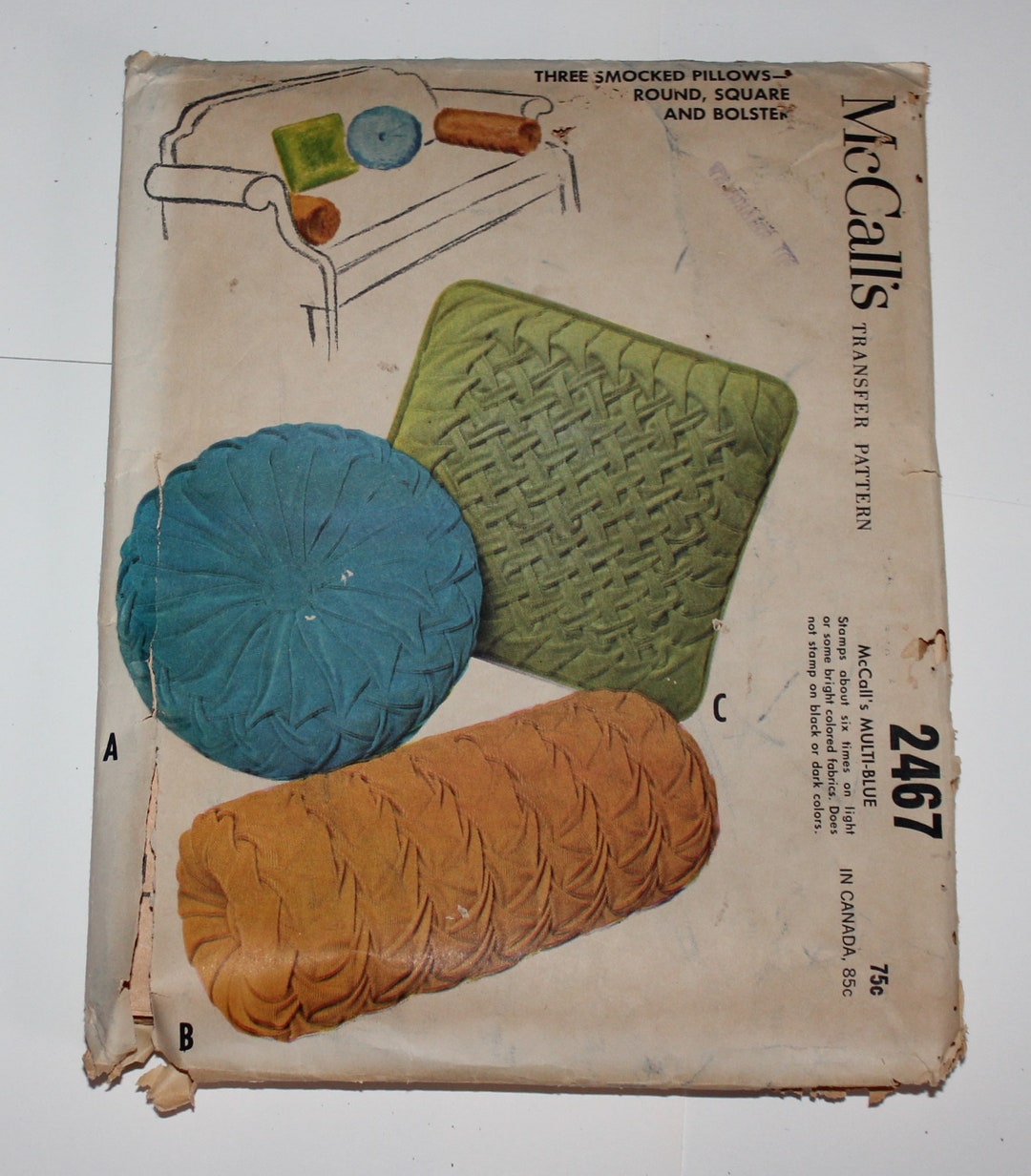 Vintage Smocked Pillows Sewing Transfer Pattern Mccalls 2467 - Etsy