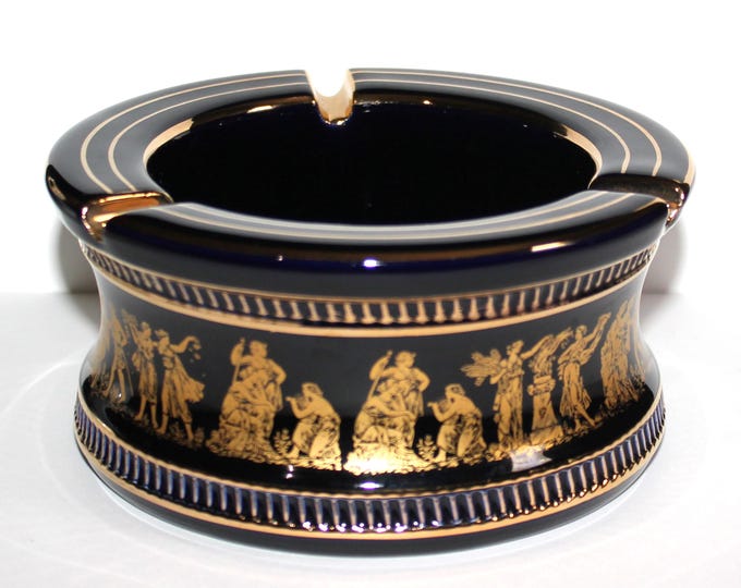 Vintage Ashtray in Black and 24K Gold Made in Greece, Home Decor Gifts ...
