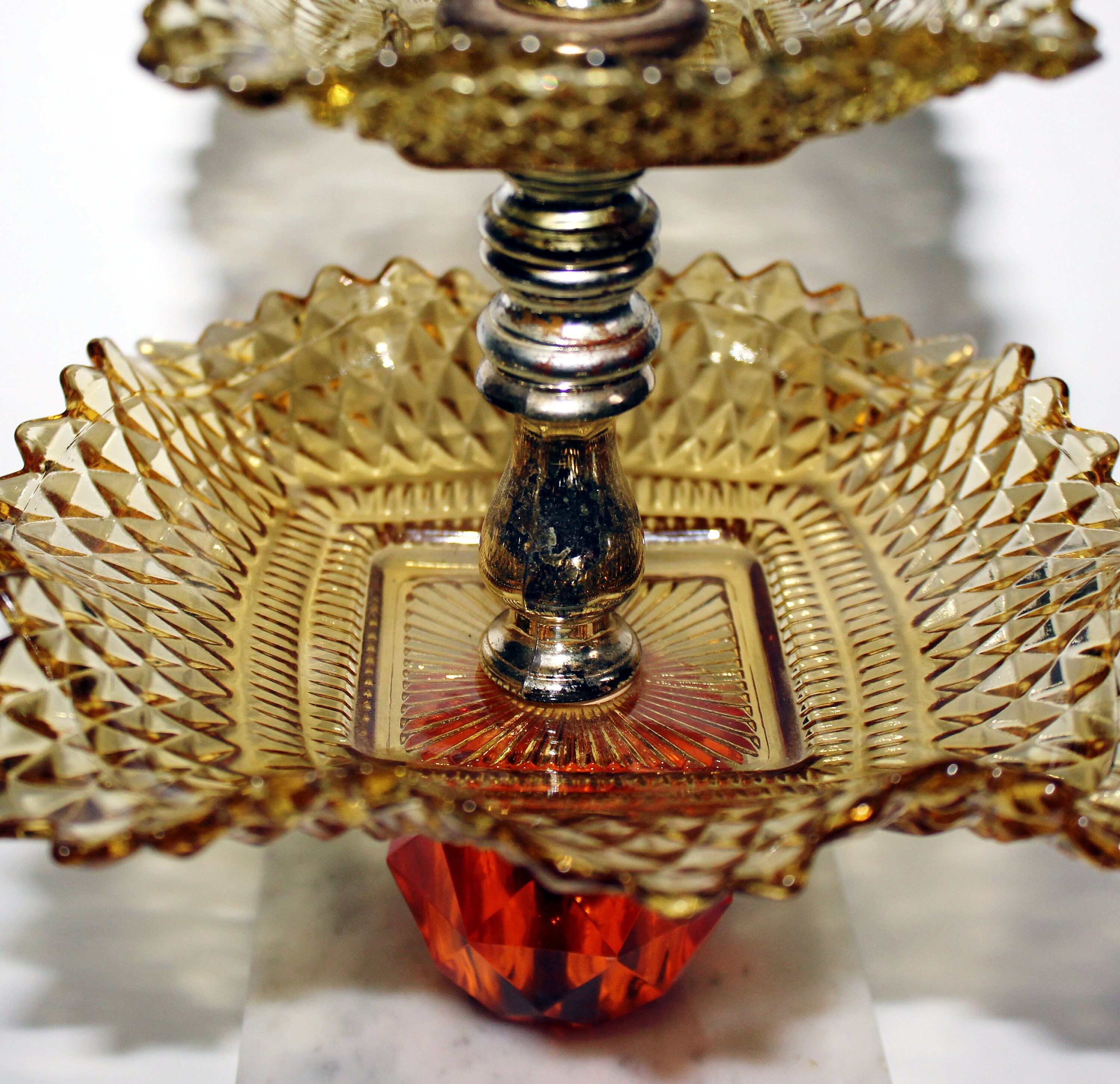 Vintage Marble Base Amber Diamond Cut Glass Candy Dish - Etsy