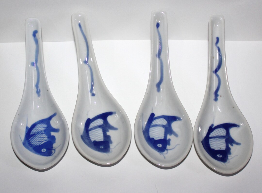 Vintage Asian Koi Fish Porcelain Spoons Spoon Rest - Etsy