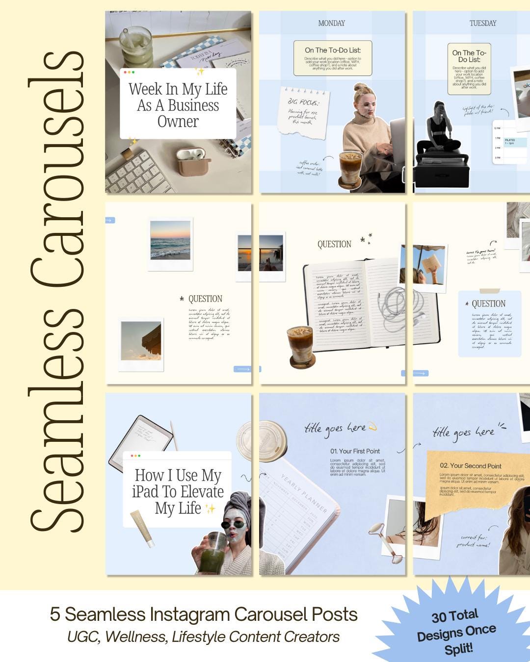 Butter Yellow Seamless Instagram Carousel Template: Faceless Marketing ...