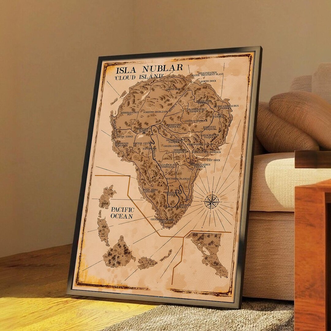 Isla Nublar Map Poster | Canvas Wall Art | Limited Collection ...