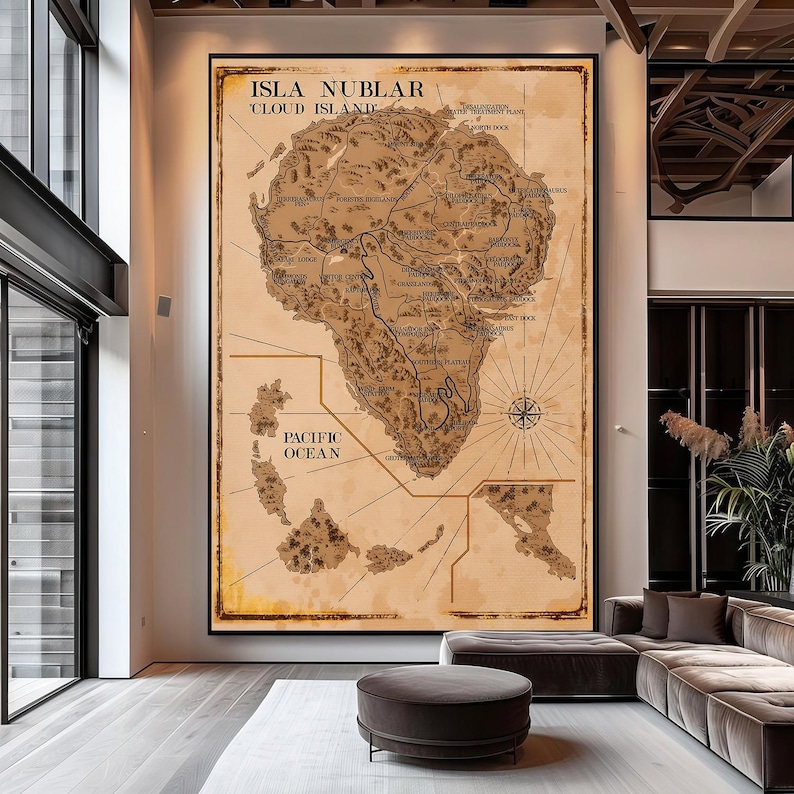 Isla Nublar Map Poster | Canvas Wall Art | Limited Collection ...