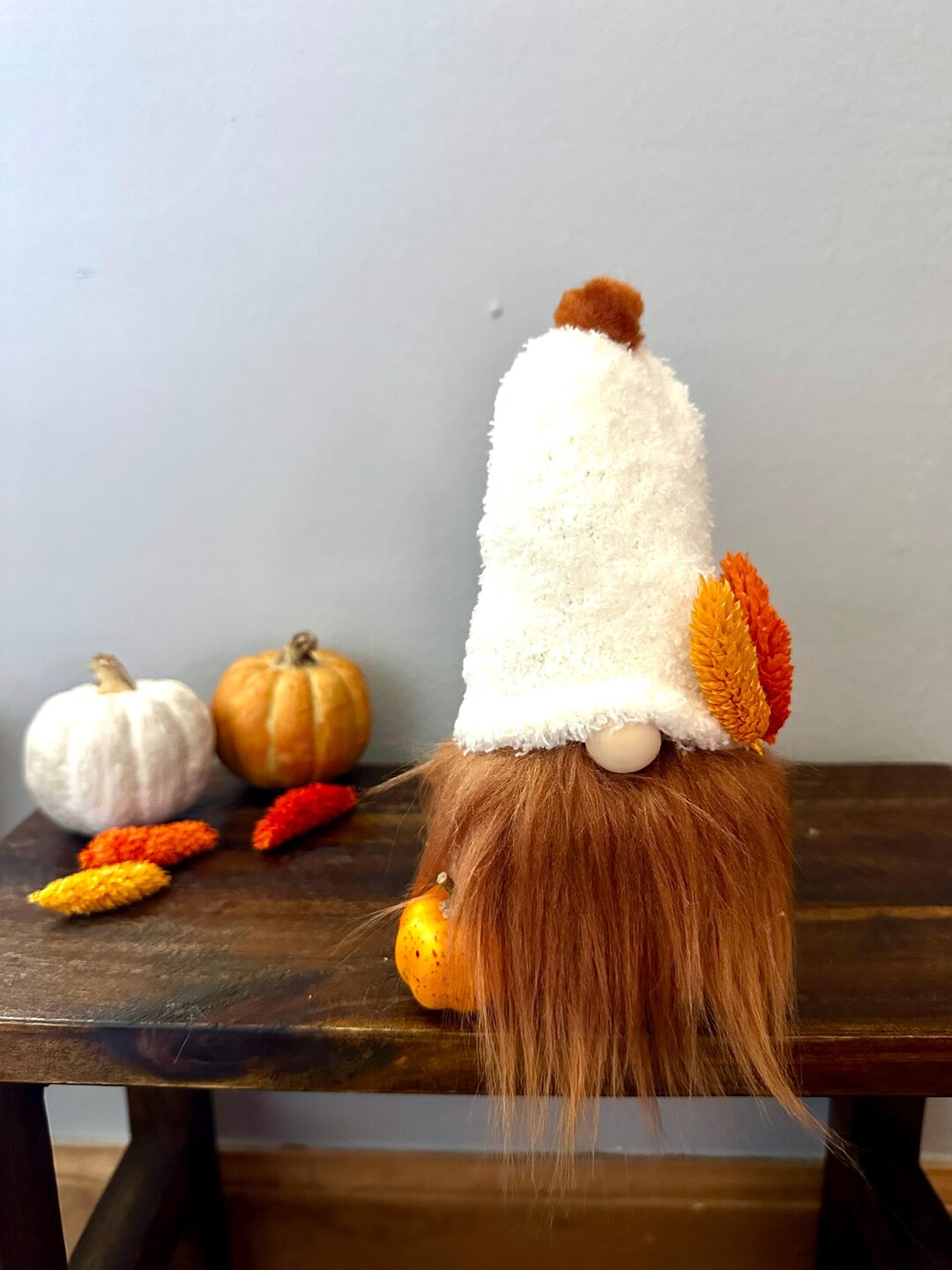 Fall Harvest Gnome: Plush Bronze Beard & Pumpkin Decor - Etsy