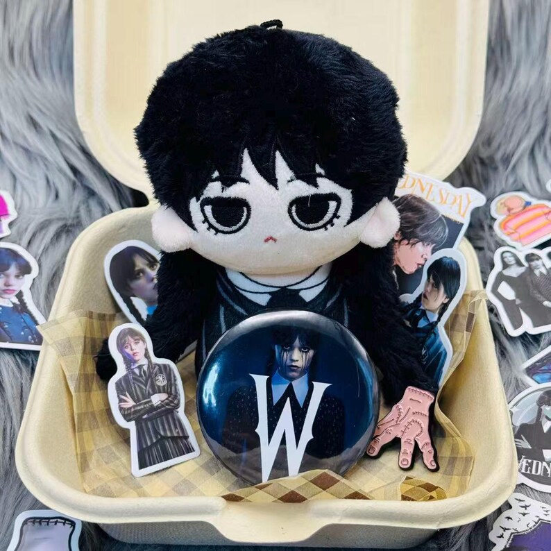Wednesday Addams Gift Box – 10cm Plush + Stickers + Thing Hand Pin ...